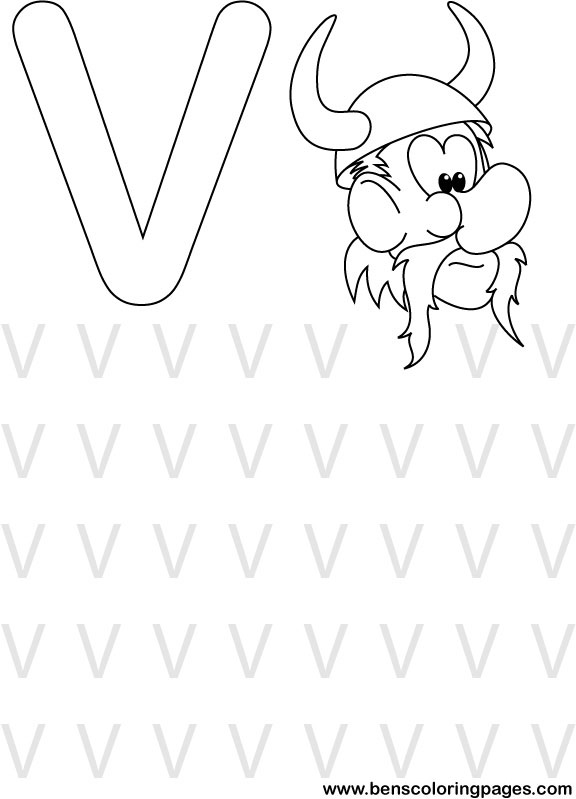 Learning alphabet Letter V preschool coloring page