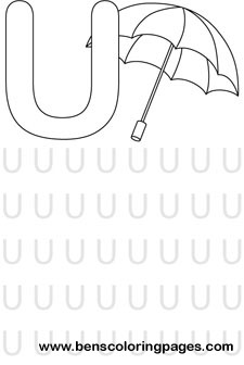 Learning alphabet Letter U preschool coloring page